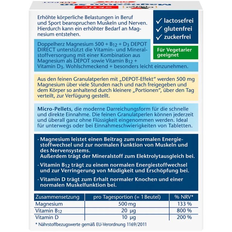 Doppelherz Magnesium B12 D3 500 Mg Direktgranulat 20 Sticks ...